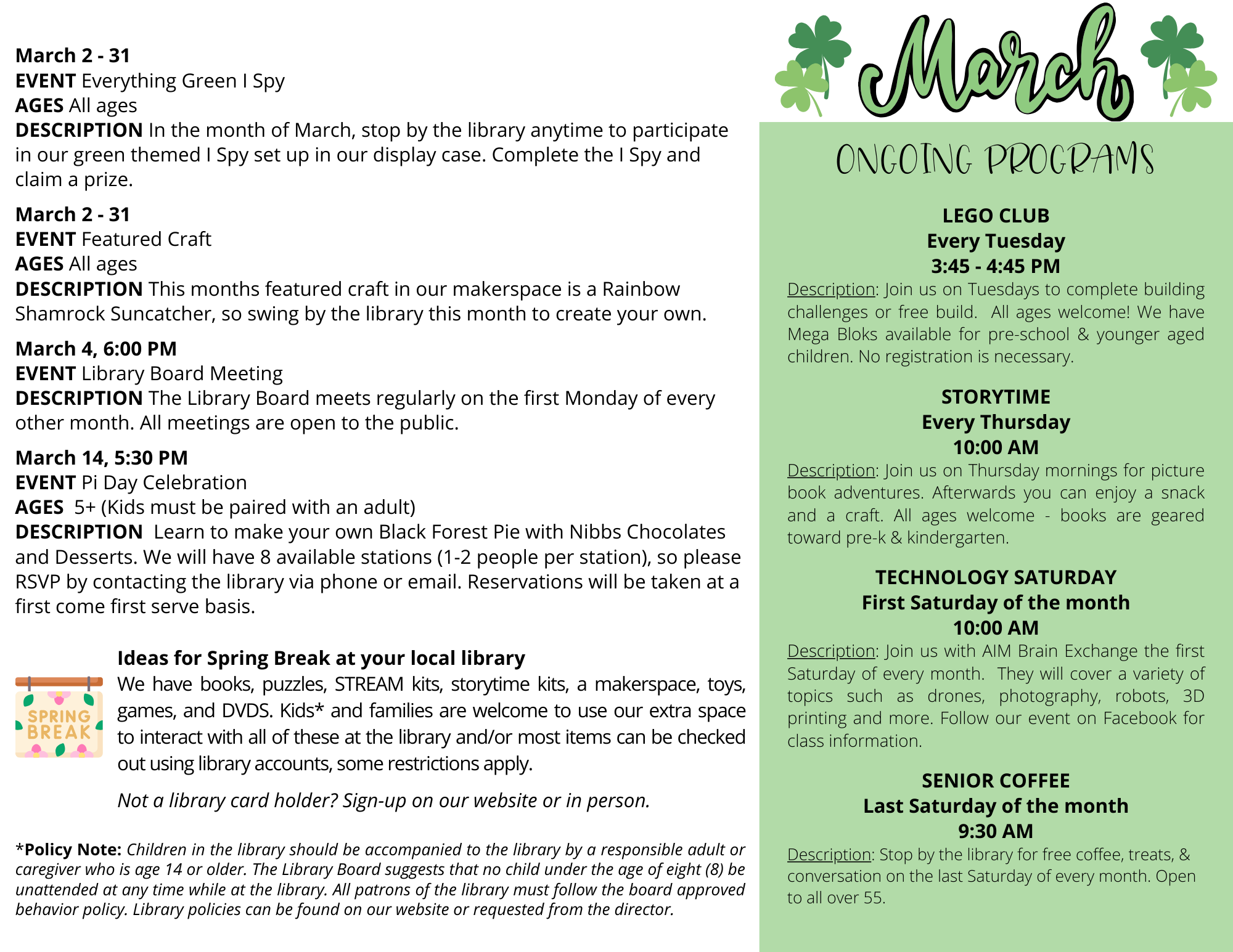 March Events – Agnes Robinson Waterloo Public Library