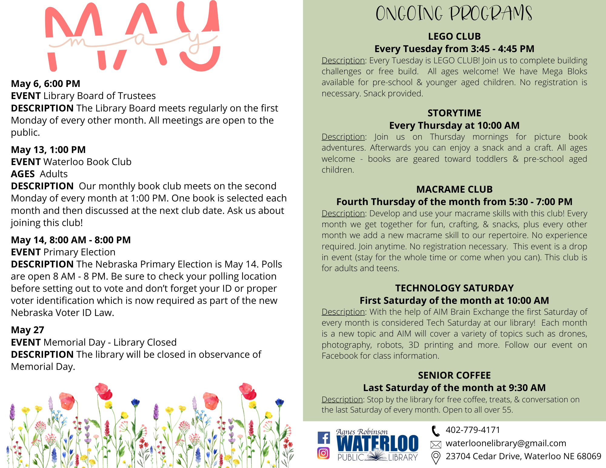 May Events – Agnes Robinson Waterloo Public Library